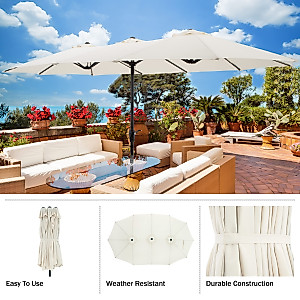 Pure Garden 50-LG1283 Beige 15' Double Sided Market Umbrella