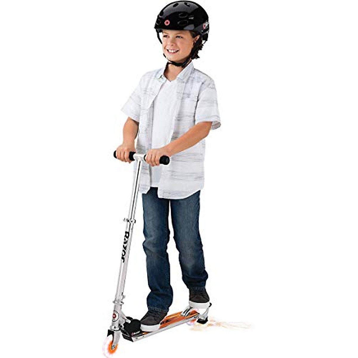 Razor Spark Ultra Kick Scooter for Kids Ages 8+ - Ultra Bright LED Wheels, Rear-fender brake, Adjustable Handlebars, For Riders up to 143 lbs