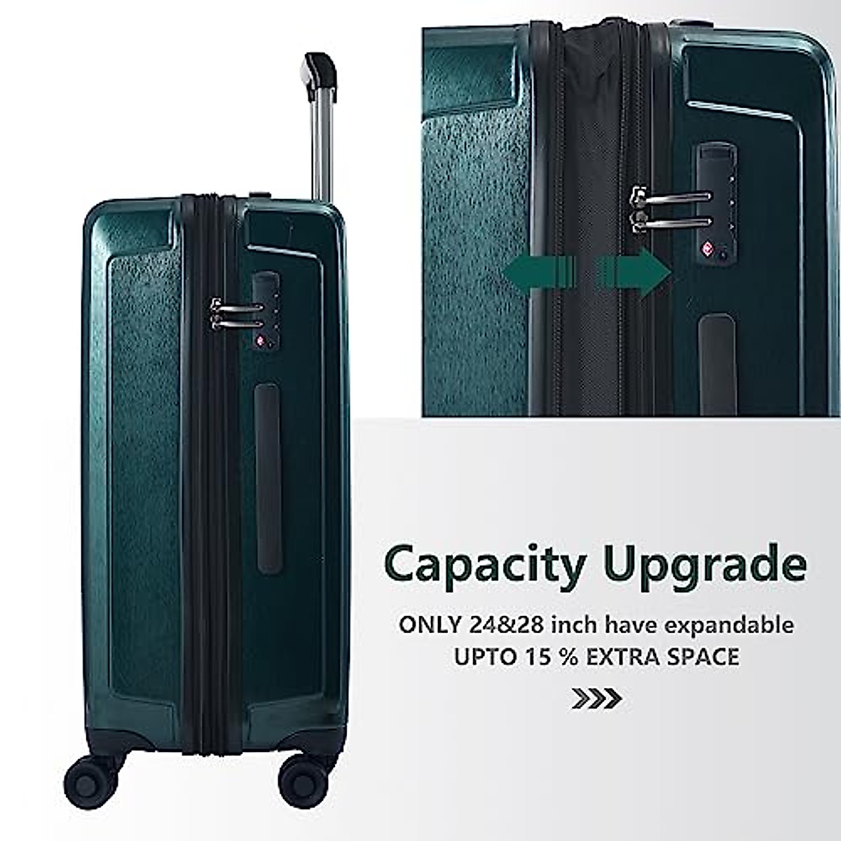 TydeCkare Luggage Set 2 Piece 20/28, 20" Carry-on with Front Pocket & 28" Expandable Luggage, ABS+PC Suitcase with Spinner Wheels, TSA Lock, YKK, Dark Green