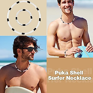 LOYALLOOK Clam Chips Puka Shell Necklace Bracelts for Men Women Adjustable SeaShell Surfer Necklace Beachy Beaded Summer Pookah Shells Choker Necklace Hawaiian Vsco Clavicle Necklace Bracelts Style C