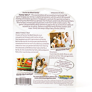 Around the Table Games Family Talk 2 Portable, Meaningful Conversation Starters includes 50 card deck, 100 questions, 1 ring