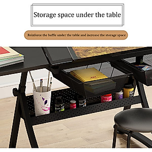 Drawing Table Drafting Desk, Glass Drafting Table Art with Stool, Height Adjustable Drawing Desk Art Table for Artists, Upgraded Tiltable Tabletop Art Craft Desk Painting Work Station for Reading Writ