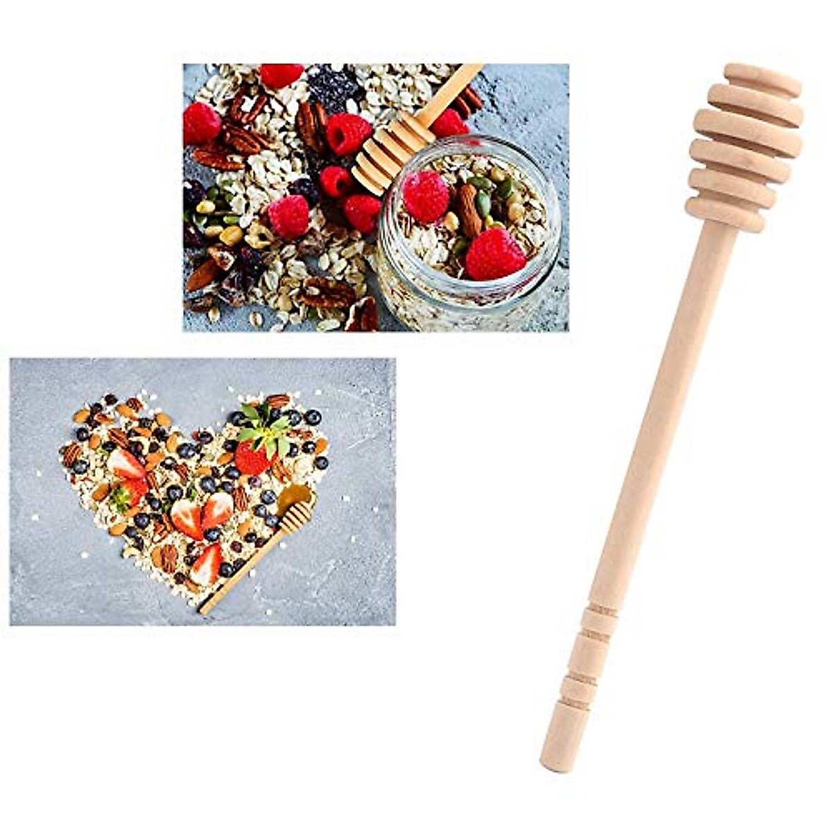 ICEYLI 4 Pcs (6.3 Inches) Wooden Honey Mixing Stirrer Honey Dipper Sticks Honey Comb Stick Honey Spoon Collecting Dispensing Drizzling Jam