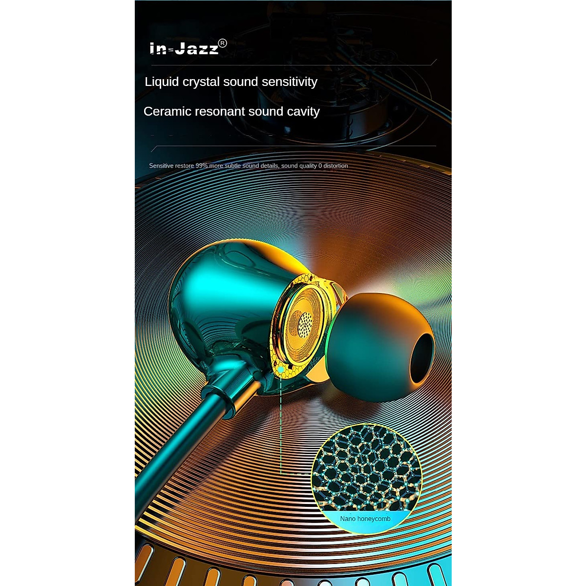 Ningchongfine HiFi Lossless Sound Jack Sports Ceramic Headphones, 360 Degree Surround Sound Wired Headphones, 8 Core Sound HiFi Lossless Sound Earphones, Zero Noise (Ceramic Black)