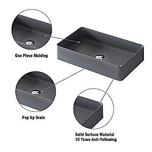 Cpingao Bathroom Vessel Sink Quartz Stone Vanity Sink Above Counter Bathroom Sink for Cabinet, Lavatory, Hotel Art Basin, Home Washing Basin with Pop Up Drain, Solid Surface Material in Matte Gray