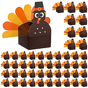 Cholemy 50 Pcs 3D Thanksgiving Gift Boxes DIY Thanksgiving Treat Boxes Thankful Turkey Goodies Box Candy Box Cupcake Box Thanksgiving Party Favor for Table Centerpiece Decoration, 2.36x2.36x1.97''