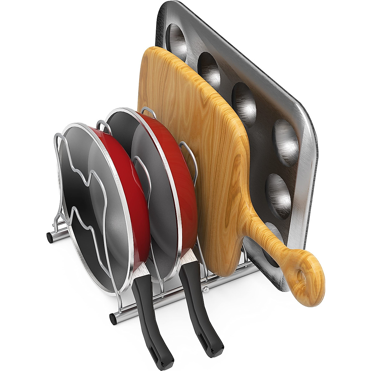 Simple Houseware Silver Metal Pan Organizer Rack, 8.8 in W x 9.5 in D x 17 in H, Stores up to 5 Pans