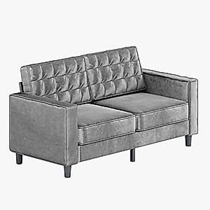 MUZZ Velvet Loveseat Sofa, Modern Upholstered Love Seat Sofa with Tufting-Bolster, Love Seat Furniture for Small Spaces, Living Room, Bedroom, Office(Grey)