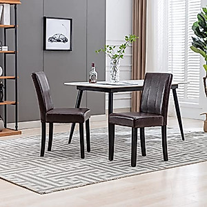 CRECQ Upholstered Dining Chairs Set of 2 PU Leather Living Room & Dining Room Chairs,Modern Kitchen Armless Side Parsons Chair with Solid Wood Legs,Brown