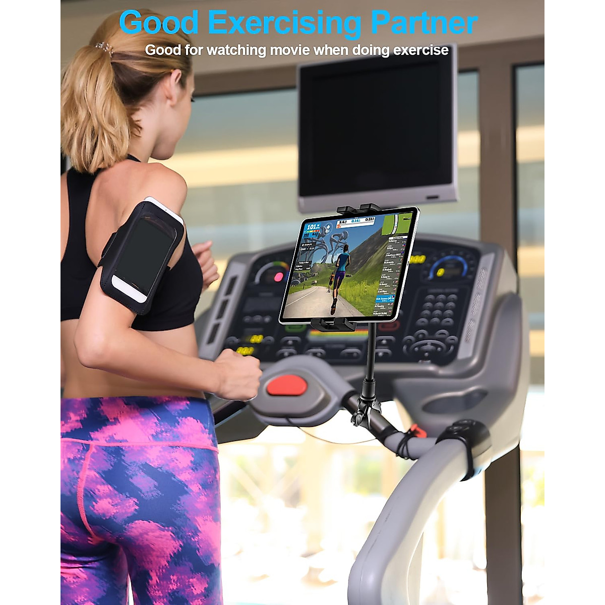 woleyi Gooseneck Spin Bike Tablet Mount, Elliptical Treadmill Tablet Holder, Indoor Peloton Stationary Exercise Bicycle Tablet Clamp for iPad Pro 12.9/Air/Mini, Galaxy Tabs, 4-13" CellPhone or Tablets