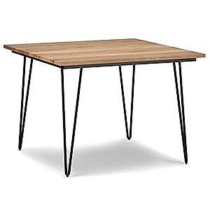 SIMPLIHOME Hunter SOLID MANGO WOOD and Metal 42 Inch Wide Square Industrial Dining Table in Natural, For the Dining Room