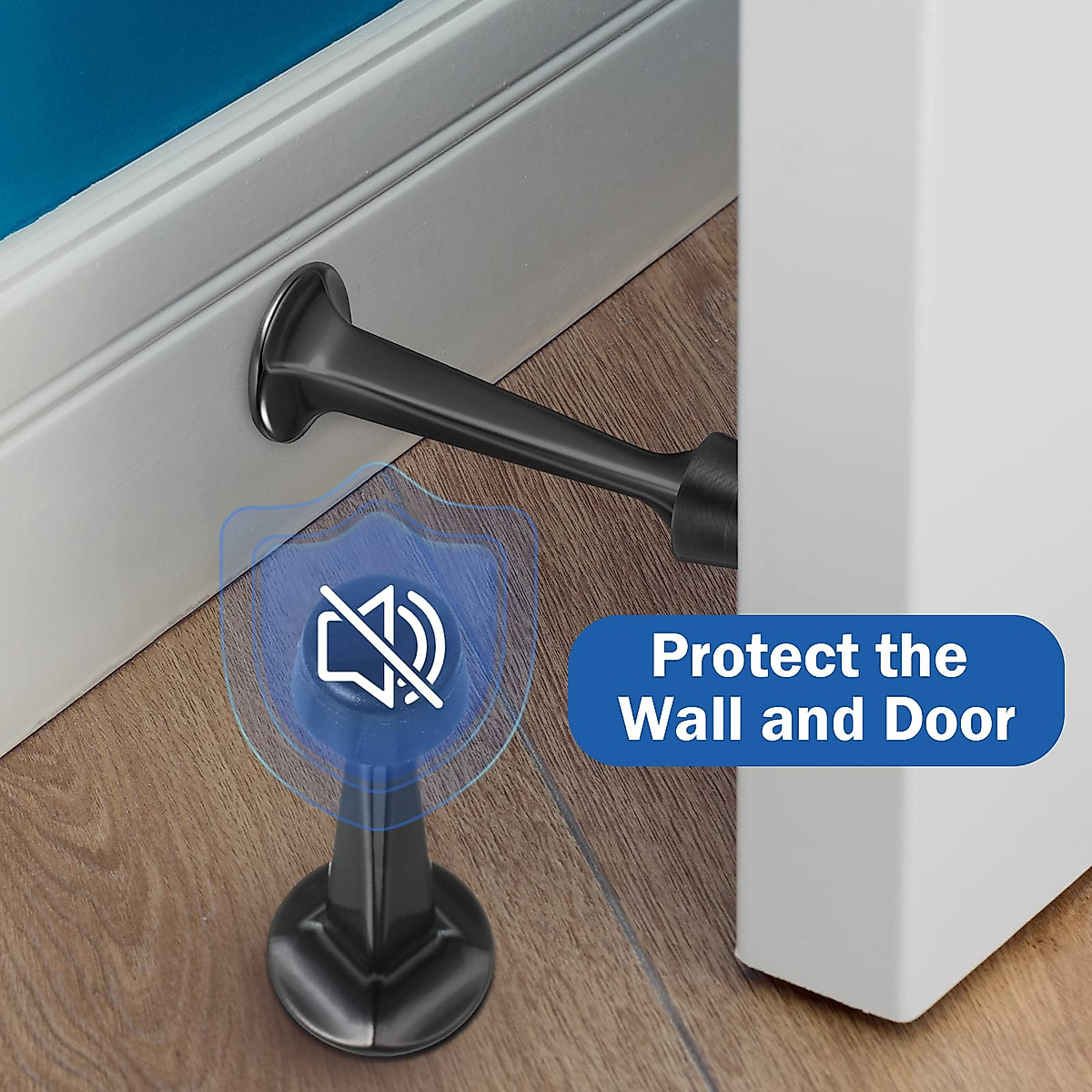 24 Pack Door Stop Heavy Duty Solid Rigid Door Stoppers with Soft Rubber Tip Wall Mount Door Stoppers for Bottom of Door (Black)