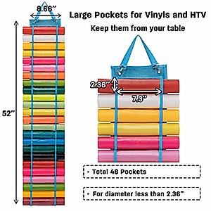 shiningwaner Vinyl Storage Organizer with 48 Compartments, Vinyl Roll Holder Wall Mount/Over The Door, Hanging Organizer Storage Rack For Craft, Blue