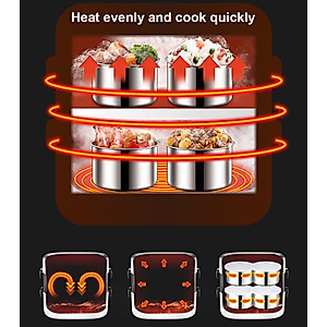 Portable Self Cooking Electric Lunch Box, Mini Rice Cooker, 2 Layers 4 Stainless Steel Steamer Food Insulation Lunch Box for Home Office Dormitory Travel Outdoor Kitchen Cook Raw Food, 2L/110V/200W