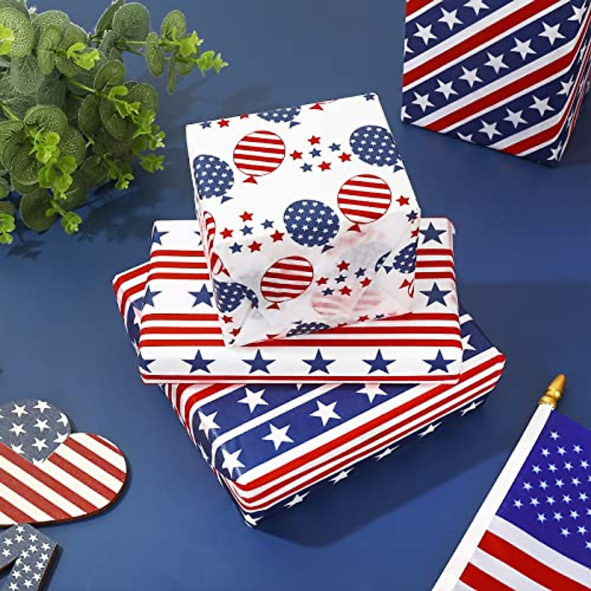 AnyDesign Patriotic Tissue Paper 90 Sheet Stars Stripes Balloon Tissue Paper 4th of July American Flag Wrapping Paper Holiday Art Tissue for Independence Day Memorial Day DIY Supplies, 14 x 20 Inch