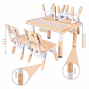 DOREROOM Height-Adjustable Kids Table and 4 Chairs Set, Toddler Table and Chair Set with Graffiti Desktop, 31.5''L x 23.6''W Children Activity Table for Daycare, Classroom, Home