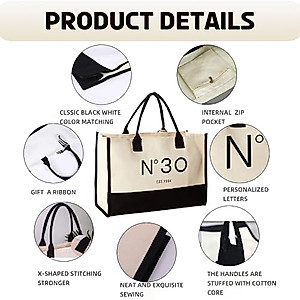 QLSKO 30th Birthday Gift Canvas Tote Bag for Women,N°30 EST.1994 Keepsake Beach Bag 30 Party Birthday Idea Present supplies for Her