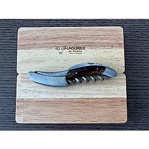 Laguiole En Aubrac Sommelier Waiter's Corkscrew, Grapevine Wood Handle, Wine Opener With Foil Cutter & Bottle Opener, Stainless Steel Brushed Bolsters
