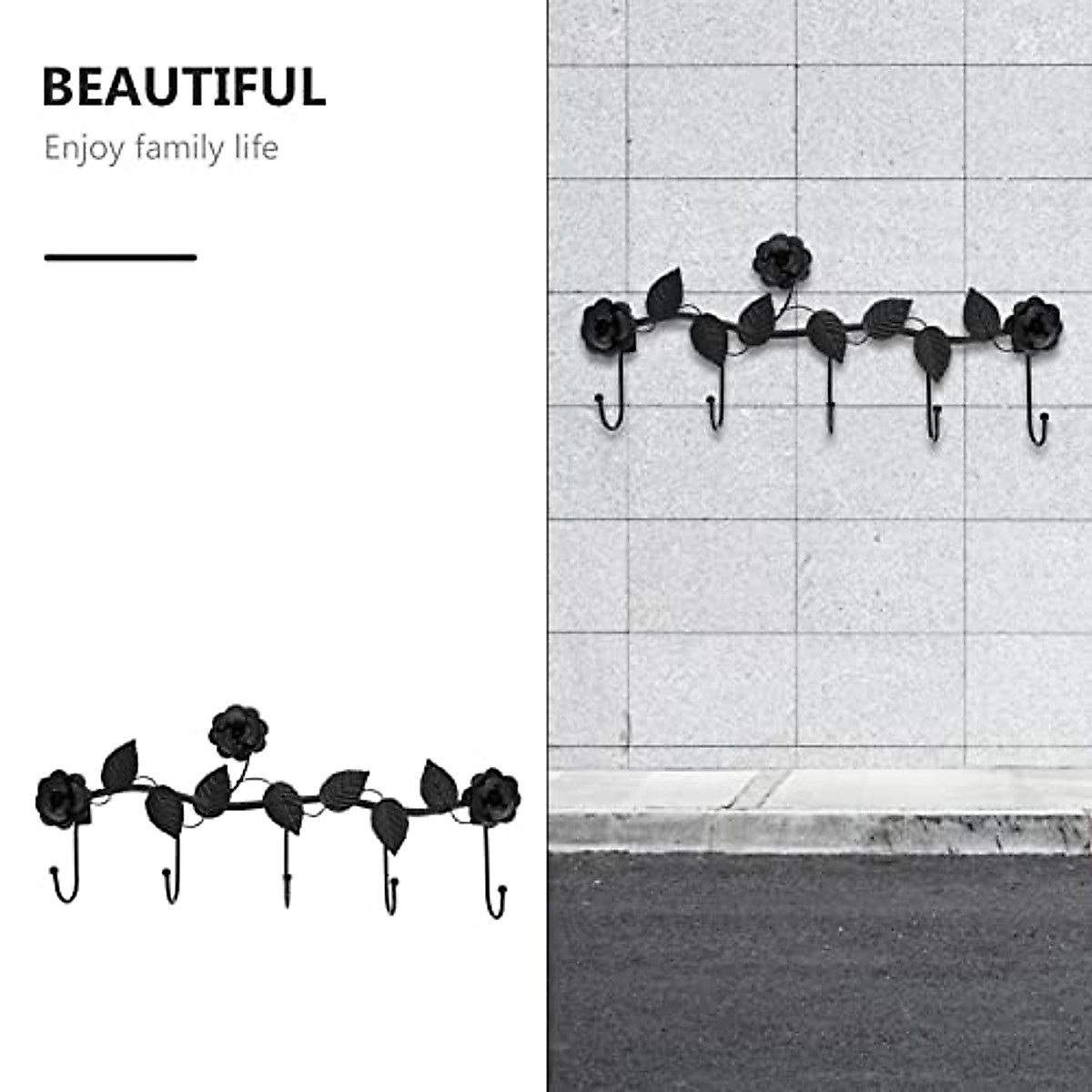 Zerodeko Iron Art Wall Hook Door Back Hook Storage Rack Rose Flower Hook Towel Hook Holders Wall Mounted Hanger Coat Rail Rack Hat Hooks Organizer Black Coat Hook Rack
