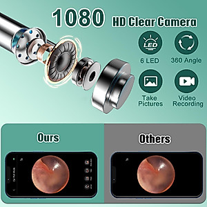 Ear Wax Removal, Ear Cleaner with 7 Pcs Ear Set, Ear Wax Removal Tool Camera with 1080P Ear Otoscope & 6 LED Lights, Wireless Ear Pick for Ear Cleaning with 6 Ear Spoons Black