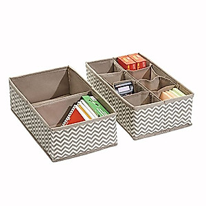 iDesign Chevron, 10 Compartments, InterDesign Fabric Dresser Drawer Storage Organizer for Underwear, Socks, Bras, Tights, Leggings-Set of 2, Taupe/Natural