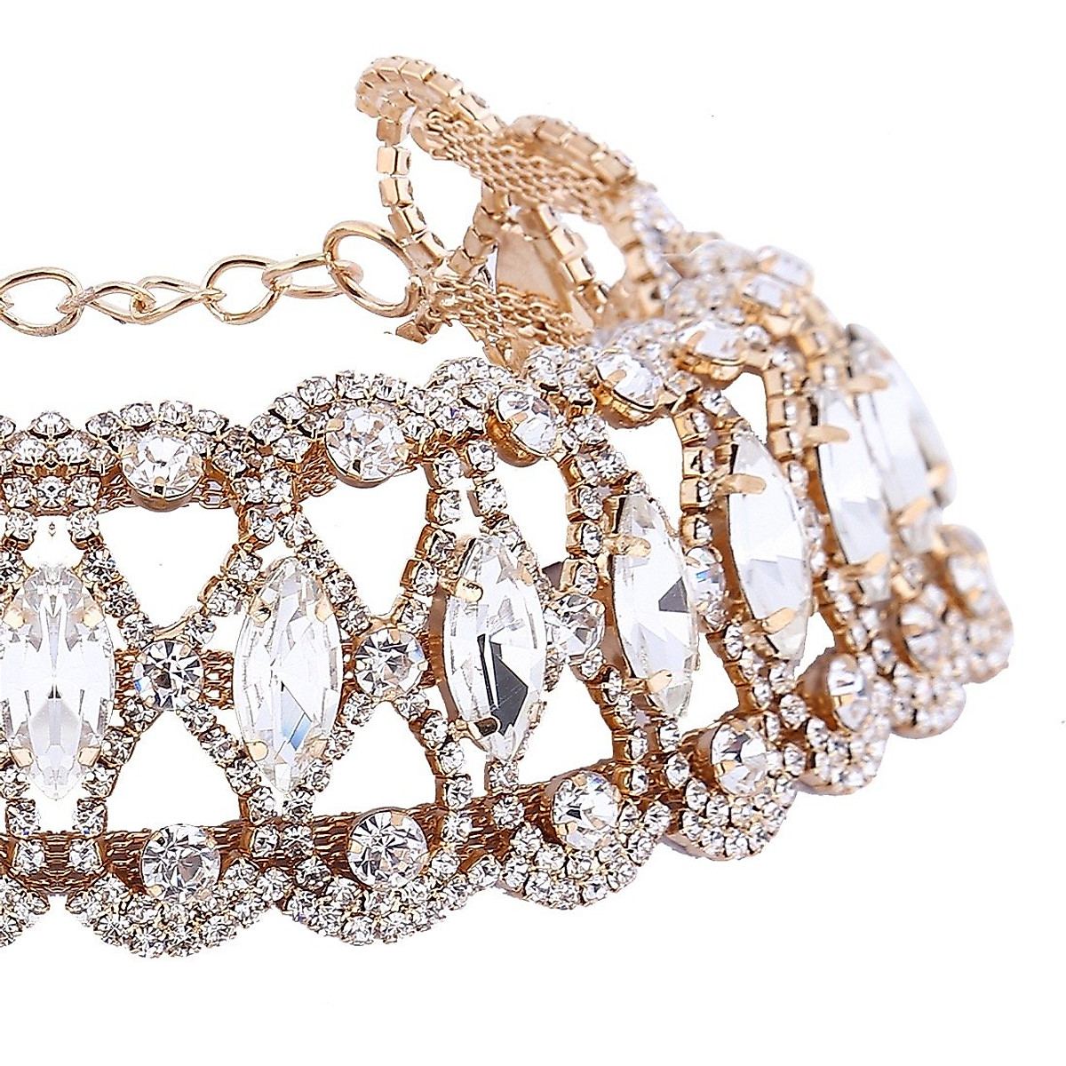 Sujarfla Women Luxury Rhinestone Wide Choker Necklace Vintage Choker Clavicle Chain Necklace For Women Girl Punk Collares Aesthetic Jewelry Gifts