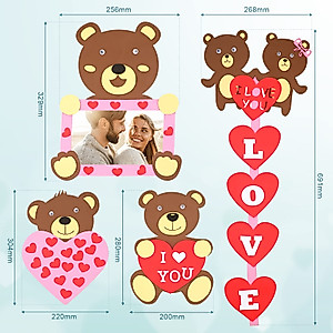 Valentine's Day Bears Craft Kit Romantic Picture Frame Love Sign Valentines Day Foam Stickers Self Adhesive Heart Bear Foam Stickers Valentine's Day DIY Craft Supplies for Kids Classroom Art Project