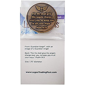 Guardian Angel Christian Challenge Coin, Pass Along Token of Assurance and Peace, Handout for Sunday School or Kids Church, Antique Gold-Color Plated Psalm 91 Gift