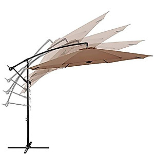 XtremepowerUS 96065 10 ft 8 Ribs Cantilever Offset Hanging Umbrellas Garden with Cross Base, Brown