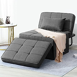 Sofa Bed, 4 in 1 Multi-Function Folding Ottoman Breathable Linen Couch Bed with Adjustable Backrest Modern Convertible Chair for Living Room Apartment Office, Dark Grey
