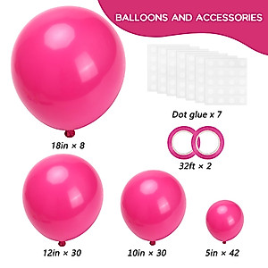RUBFAC 110pcs Hot Pink Balloons Latex Balloons Different Sizes 18 12 10 5 Inch Party Balloon Kit for Birthday Baby Shower Wedding Princess Theme Party Decoration