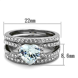 Marimor Jewelry 3.15 Carat Heart Shape Cubic Zirconia Wedding and Engagement Ring 3 Piece Set Women's Size 7