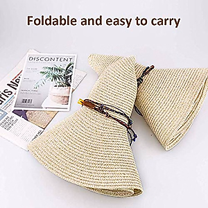 Women's Wide Brim Sun Protection Straw Hat,Folable Floppy Hat,Summer UV Protection Beach Cap (Chain-Beige)