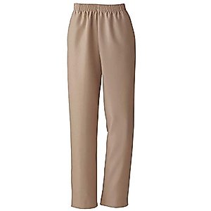 National Elastic-Waist Gabardine Pull-On Pants - Customer Favorite with Wrinkle Resistant and Easy Care, Khaki, 16