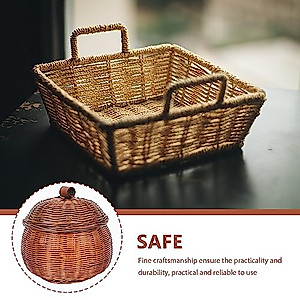 Cabilock Mini Rattan Storage Basket: Pumpkin Shaped Straw Trash Can Small Wicker Basket with Lid Round Woven Seagrass Baskets Woven Wastebasket Candy Bowl for Home Office Chocolate