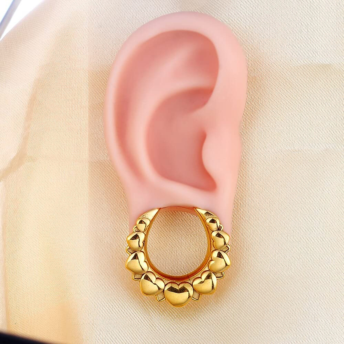 LADEMAYH 2Pcs 1 inch Gauges for Ears, Cute Gold 25mm Gauges for Ears, Heart 1 inch Plugs for Ears Surgical Steel Saddle Plugs Tunnels Ear Gauges Earrings