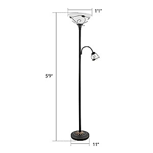 VONLUCE Torchiere Floor Lamp with Side Reading Light, 3-Way Switch Combo Antique Bronze Mother Daughter Floor Lamp with Glass Shade, 71" Desk Floor Lamp for Living Room Corner Bedroom Home Office