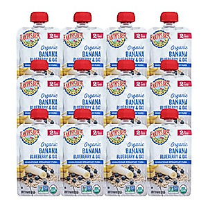 Earth's Best Organic Baby Food Pouches, Stage 2 Wholesome Breakfast Puree for Babies 6 Months and Older, Organic Banana Blueberry and Oat Puree, 3.5 oz Resealable Pouch (Pack of 12)