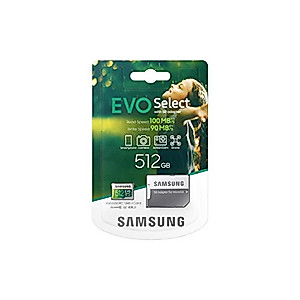 SAMSUNG EVO Select Micro SD Memory Card with Adapter, 512GB microSDXC UHS-I U3 100MB/s Full HD & 4K UHD for Photos, Videos, Music Storage, MB-ME512HA