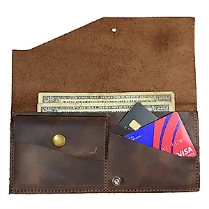 Hide & Drink, Folio Wallet, Holds Up to 10 Cards/Internal Pouch for Coins or SD Cards/Flat Bills/Travel/Case/Stylish/Vintage, Handmade :: Bourbon Brown
