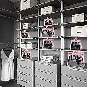 SZXFMY 8 Pack Handbag Storage Organizer Dust Bags Transparent Purse Storage Bag Organizer for Closet with Handle and Zipper Handbags Bag (Pink)