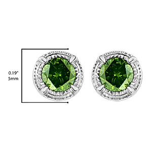 .925 Sterling Silver 1/4 cttw Treated Green Diamond Modern 4-Prong Solitaire Milgrain Stud Earrings (Green Color, I1-I2 Clarity)