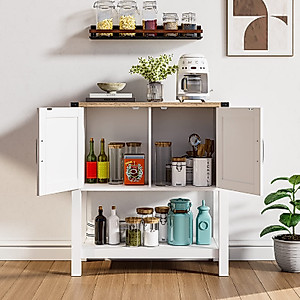 Mufico Console Table Coffee Bar Cabinet Sofa Table,31.5 L x 13.8 D x 34.65 H,Entryway Table with 2 Storage Cabinets, Farmhouse Buffet Sideboard for Kitchen, Foyer,Hallway (White)