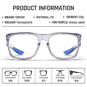 TOREGE Stylish Safety Glasses For Men, Safety Goggles Eye Protection Scratch Resistant With Anti-Fog And Anti-Blue Light Lens For Nurses Women(C4-Transparent Purple&Blue)