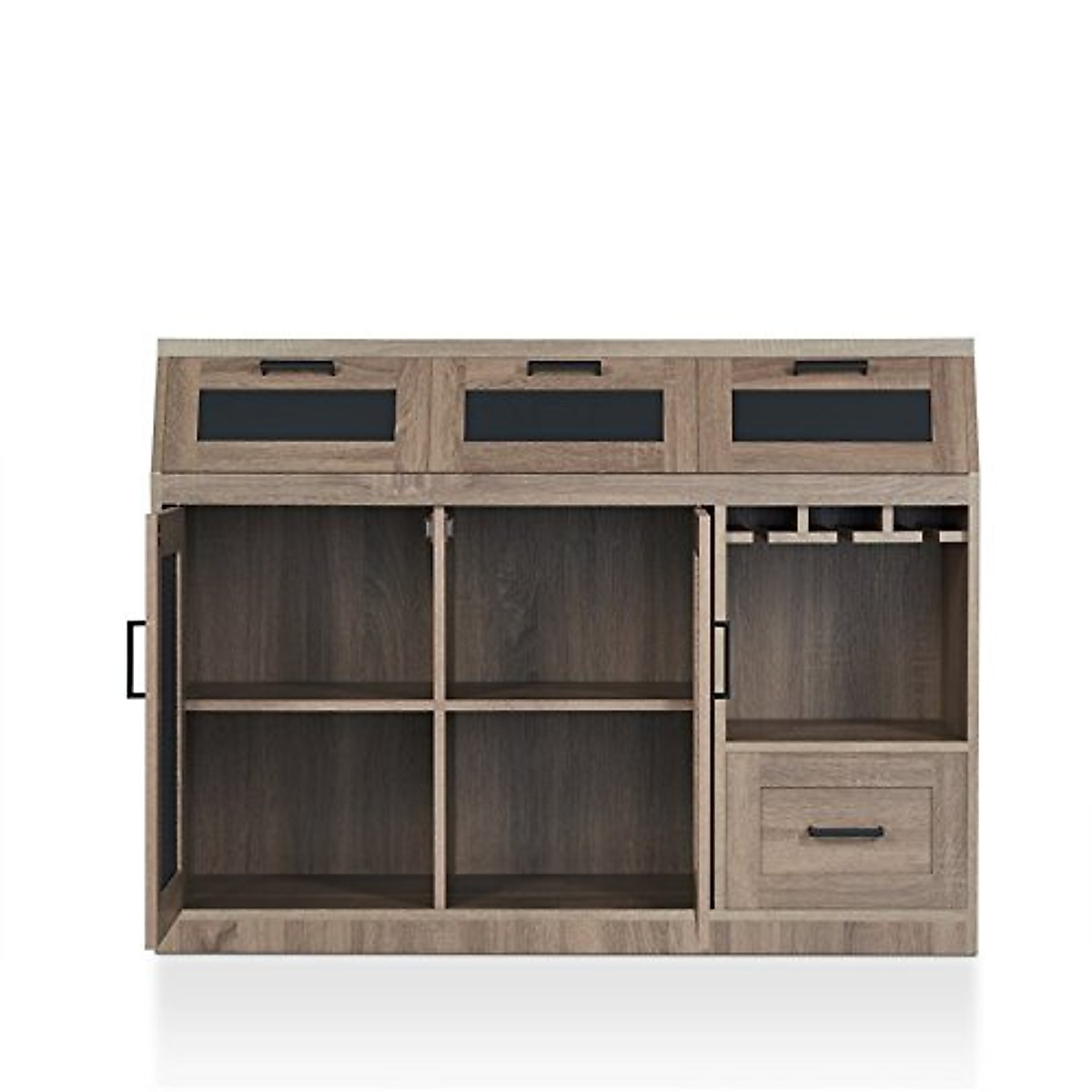 Furniture of America Tanaka Transitional 3 Top Drawers Buffet Server, Sideboard with Hanging Stemware and Cabinet for Dining Room, Kitchen, 47.2-inch, Chestnut Brown