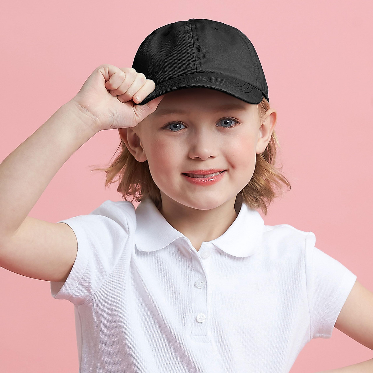 The Hat Depot Kids Washed Low Profile Cotton and Denim Plain Baseball Cap Hat (2-5 yrs, Black)