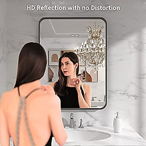 LOAAO Black Metal Framed Bathroom Mirror for Wall, 22X30 Inch Rounded Rectangle Mirror, Matte Black Bathroom Vanity Mirror Farmhouse, Anti-Rust, Tempered Glass, Hangs Horizontally or Vertically