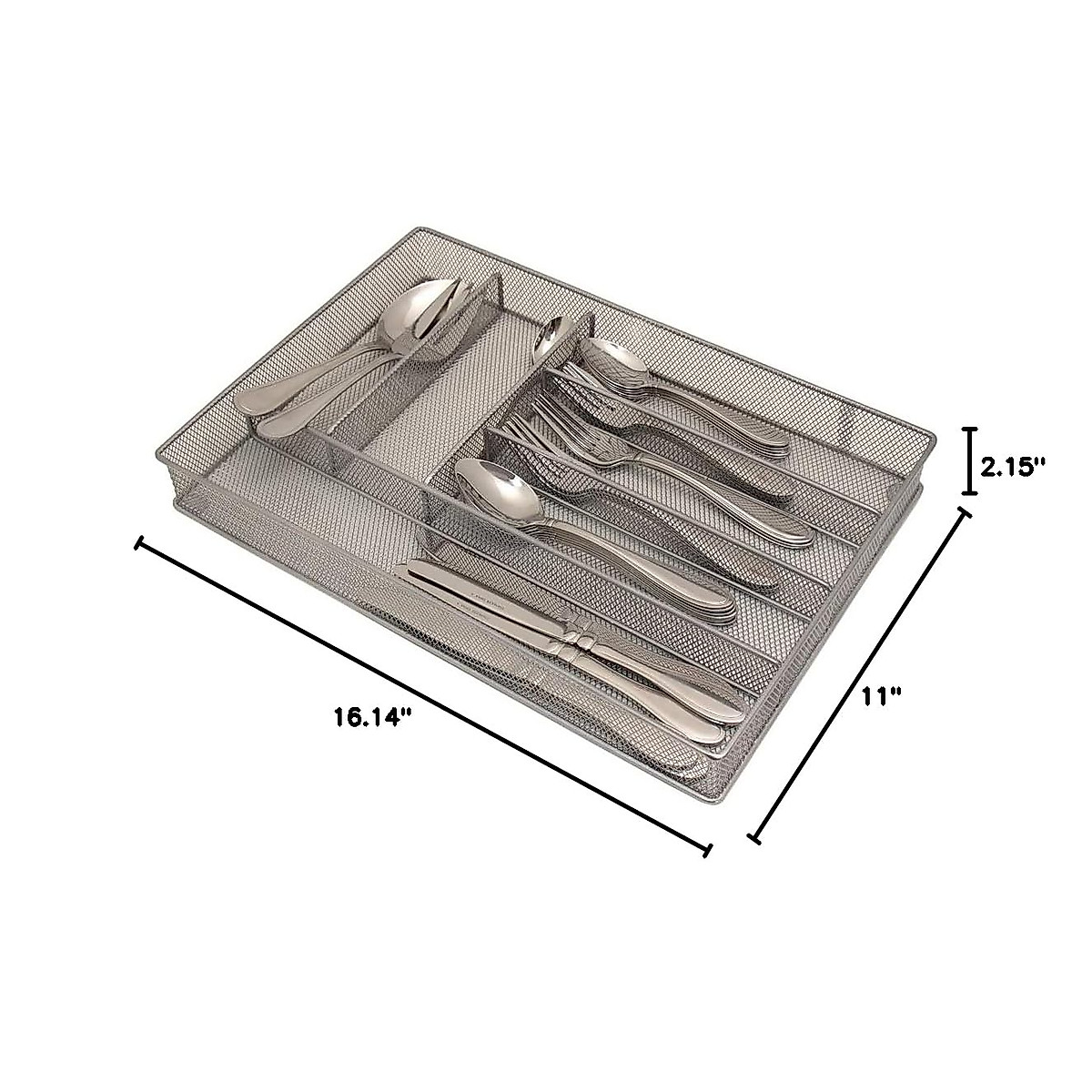 Mesh Large Cutlery Tray with Foam Feet - 6 Compartments - Kitchen Organization/Silverware Storage Utensil Flatware Tray