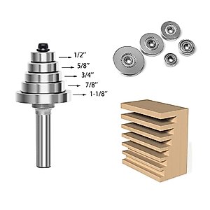 PROMSA 1/4 Inch Shank Rabbet Router Bits, 2pcs Carbide Rabbeting Router Bit Set with 5 Bearings Set (1/2", 5/8", 3/4", 7/8", 1-1/8") (1/4 Inch Router Bit Set)