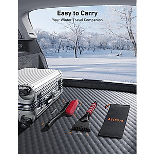 AstroAI 2 Pack 27" Snow Brush and Ice Scrapers for Car Windshield, Detachable Snow Scrapers with Ergonomic Foam Grip for Cars, Trucks, SUVs (Heavy Duty ABS, PVC Brush, Red)